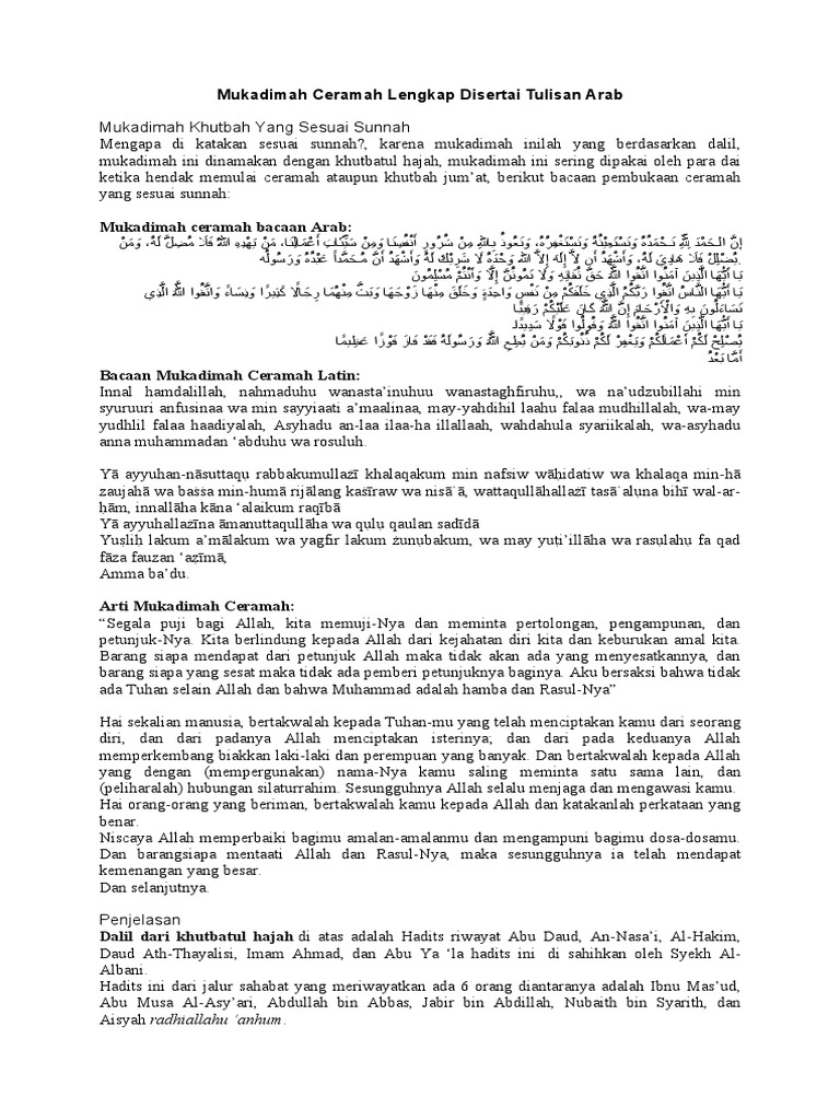 Mukadimah Ceramah Lengkap Disertai Tulisan Arab | PDF