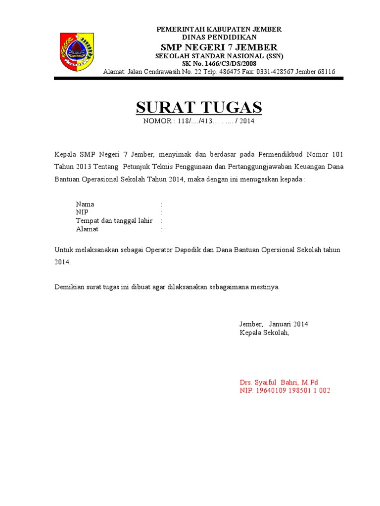Contoh Surat Tugas Operator | PDF