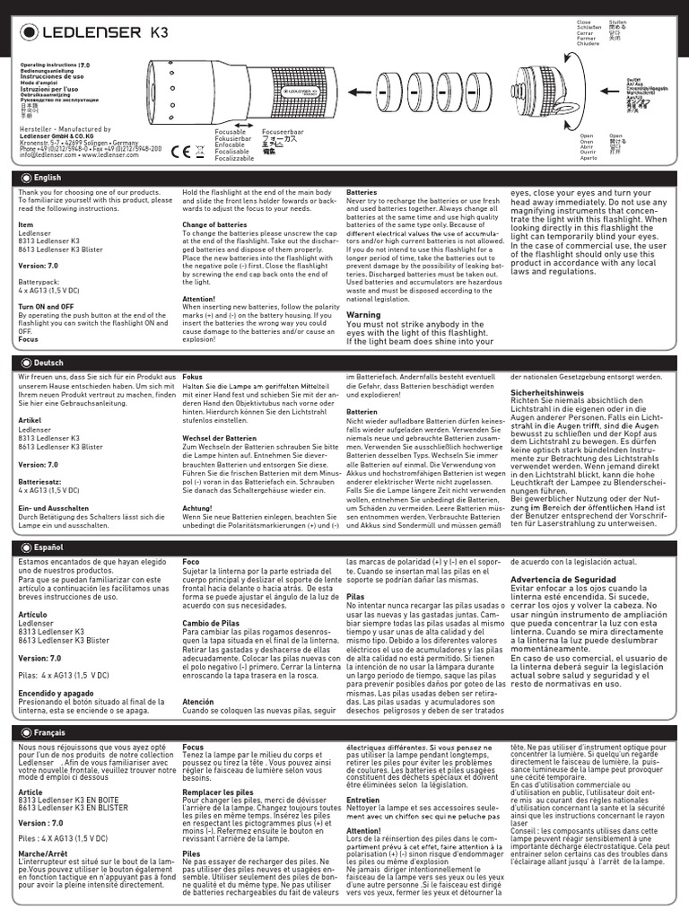 Operating instructions for LED flashlight | PDF | Flashlight ...