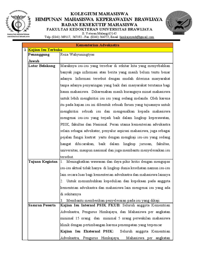 Tabel Proker Advokastra Cakrawala | PDF