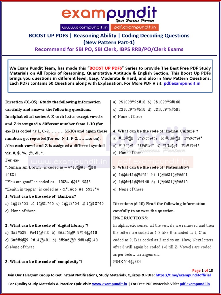 Coding Decoding Questions (New Pattern Part-1) - Boost Up PDFs | PDF ...