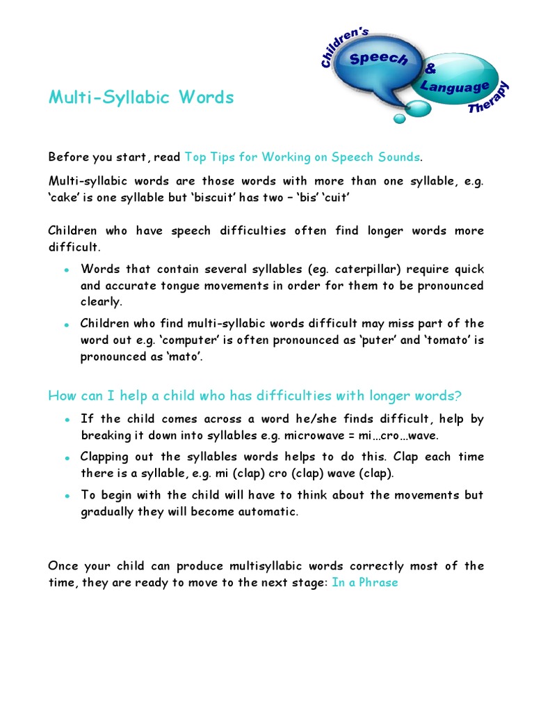 Multi-Syllabic Words: Top Tips For Working On Speech Sounds | PDF ...