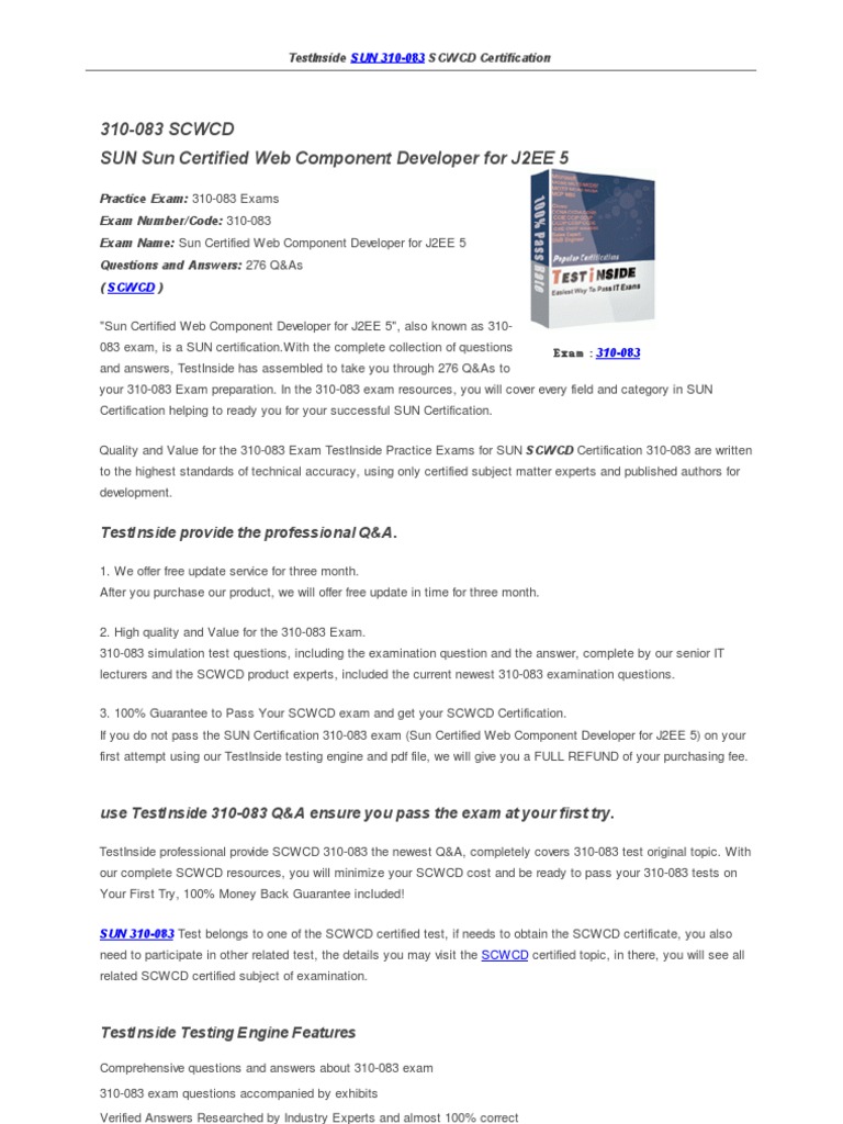 310-083 SCWCD SUN Sun Certified Web Component Developer For J2EE 5 ...