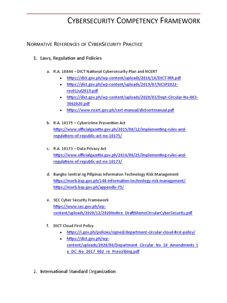 Cybersecurity Competency Framework Rules Standards | PDF | Computer ...