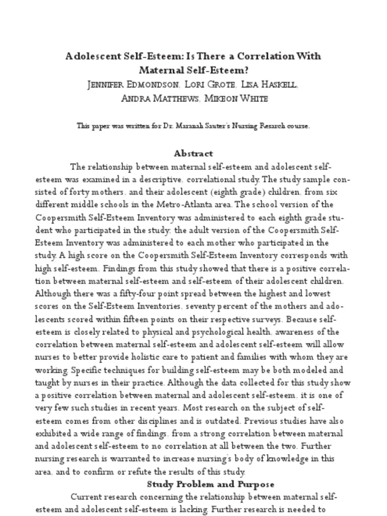 Adolescent Self Esteem | PDF | Self Esteem | Self Efficacy