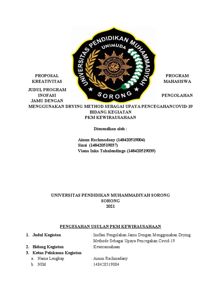 Proposal PKM-K (INOFASI PENGOLAHAN JAMU DENGAN MENGGUNAKAN DRIYING METHOD) | PDF | Pengembangan ...