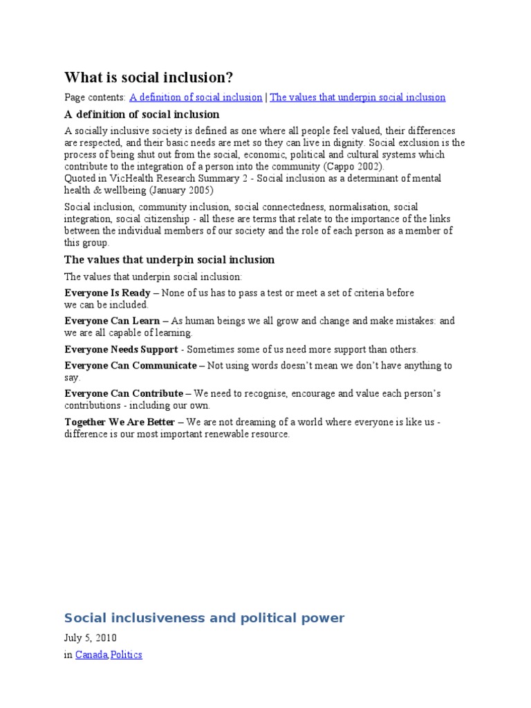 What Is Social Inclusion | PDF | Immigration | Social Exclusion
