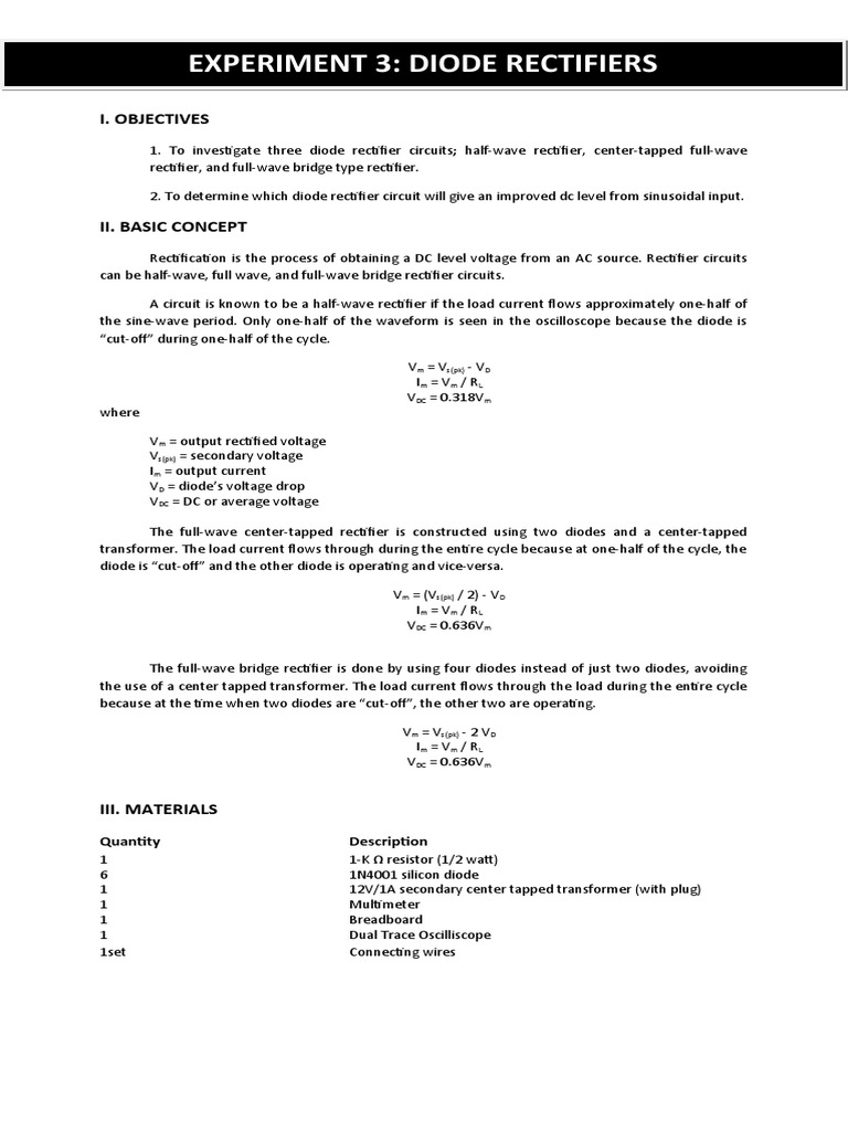 Elex - EXPERIMENT 3 Rectifier | PDF | Rectifier | Power Engineering
