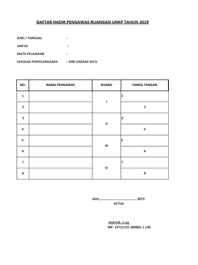 Daftar Hadir Pengawas | PDF