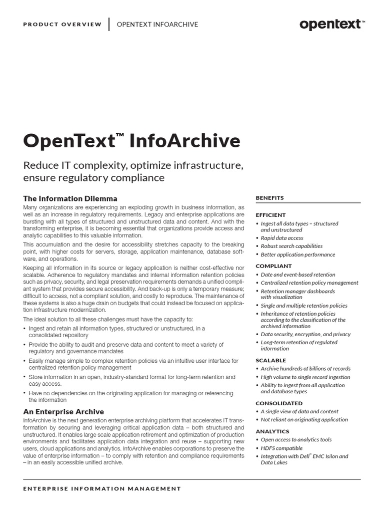 InfoArchive 4 0 Product Overview | PDF | Analytics | Regulatory Compliance