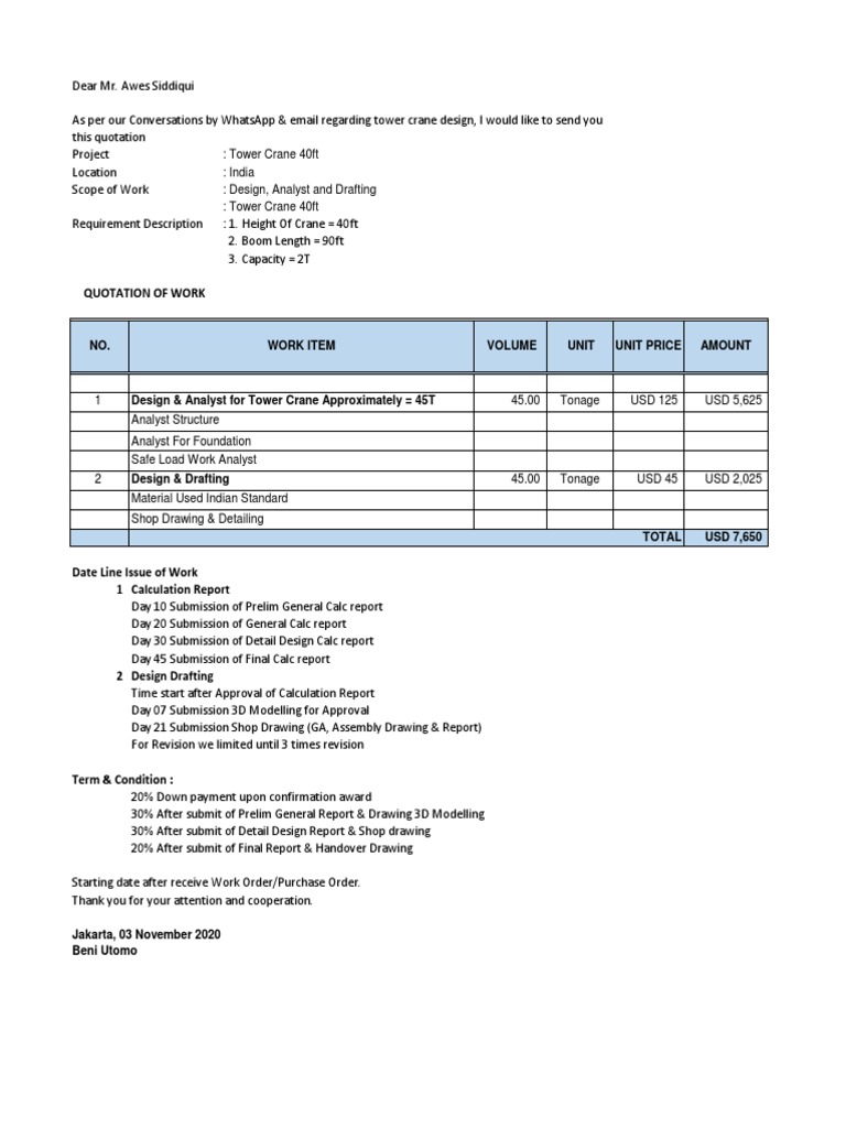 Quotation of Tower Crane 40ft | PDF | Crane (Machine) | Economic Sectors