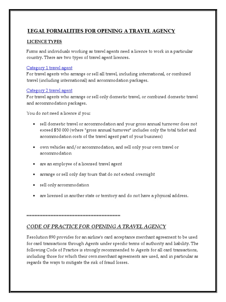 Legal Formalities For Opening A Travel Agency: Licence Types | PDF ...
