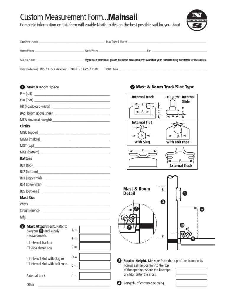 Custom Mainsail Measurement Form | PDF | Sailing Ships | Water Transport
