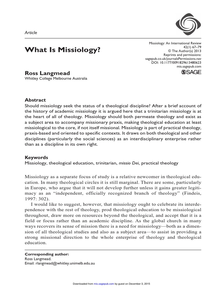 What Is Missiology?: Ross Langmead | PDF | Christian Mission | Theology