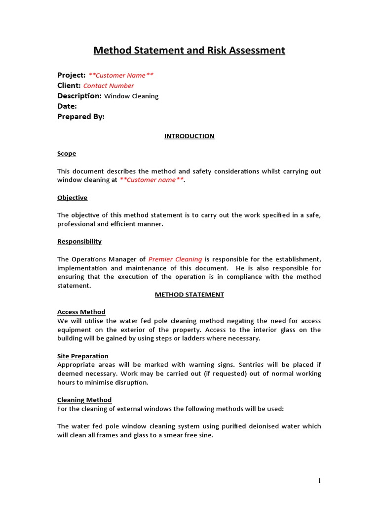 Method Statement and Risk Assesment Template | PDF | Risk Assessment | Risk