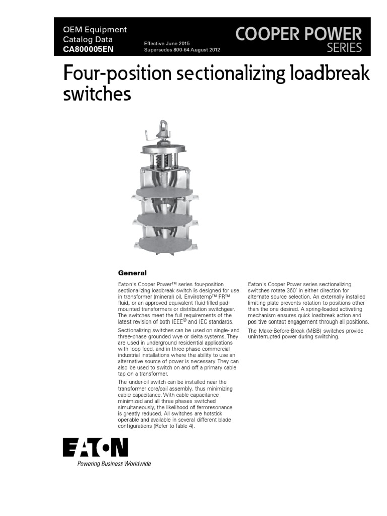 Four-Position Sectionalizing Loadbreak Switches | PDF | Switch | Transformer