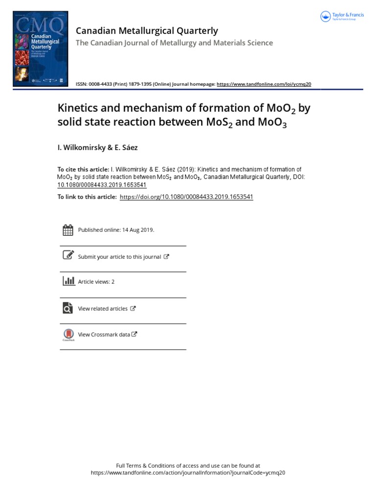Kinetics and Mechanism of Formation of Moo by Solid State Reaction ...