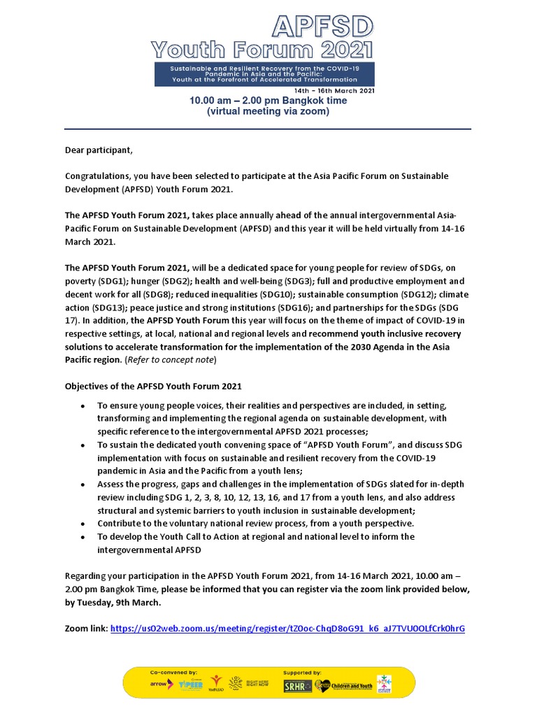 APFSD Youth Forum 2021 Invitation | PDF | Sustainability | Policy
