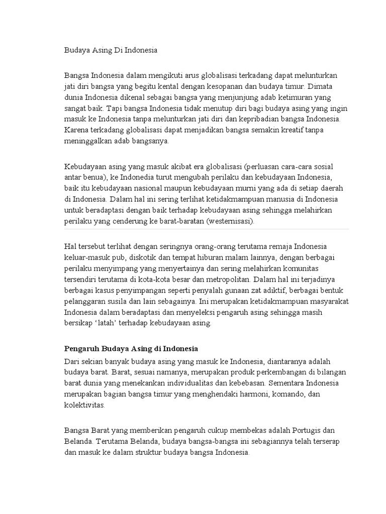 Budaya Asing Di Indonesia | PDF