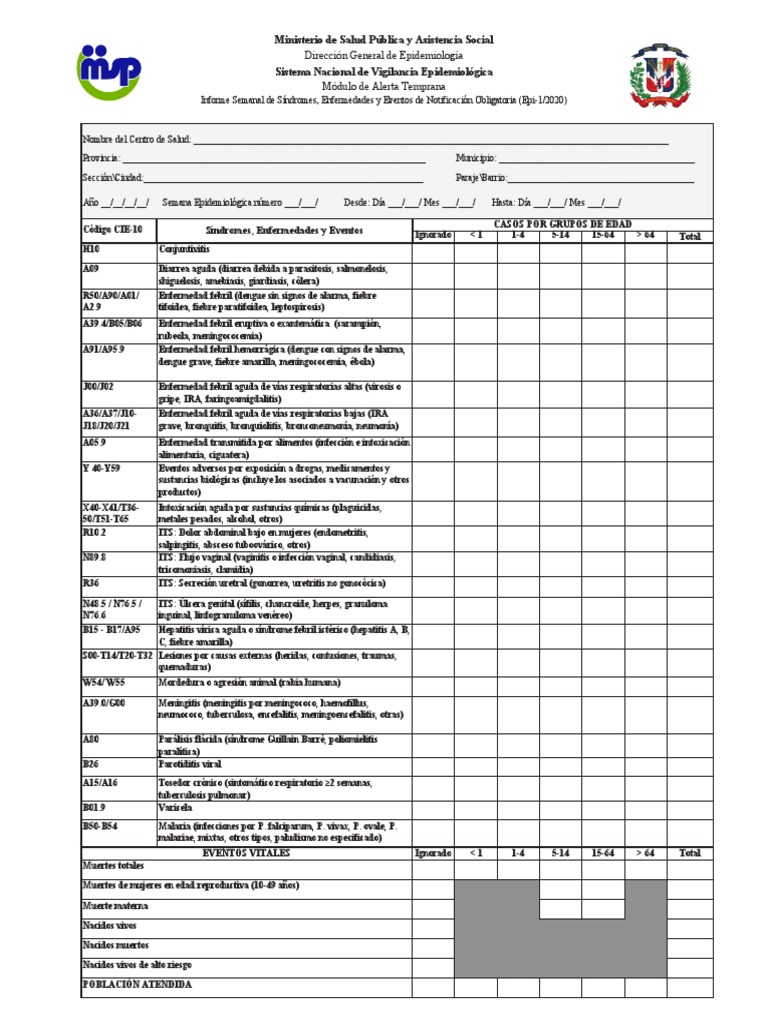 Formulario de Epi-1 (Version 2020) | PDF | Hospital | Epidemiología