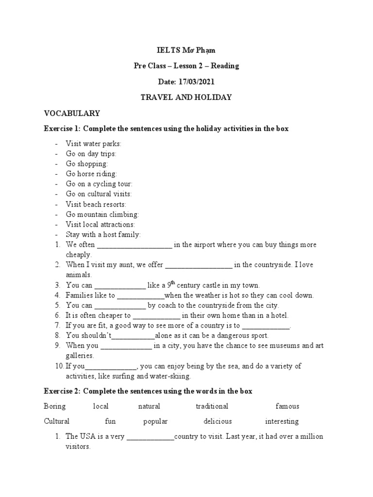 Travel and Holiday Vocabulary Guide | PDF | Foods | Holiday Or Vacation