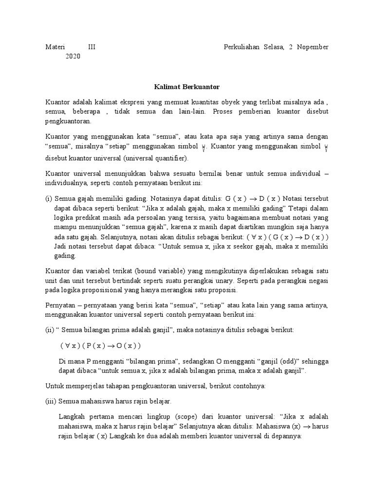 Logika Kuantor dalam Matematika | PDF