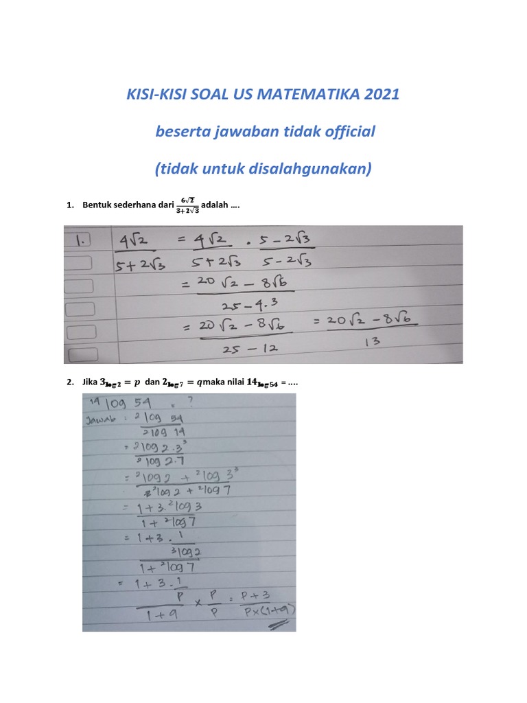 Latihan KISI2 SOAL US MTK 2021 | PDF