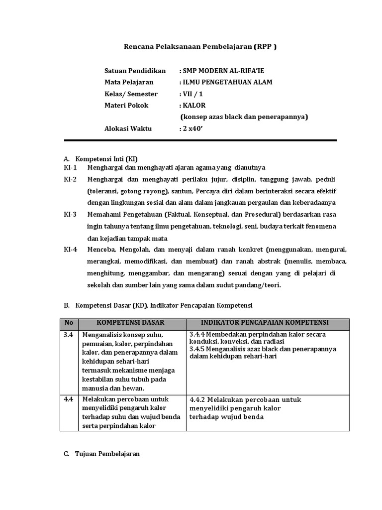 Encana Pelaksanaan Pembelajaran (RPP) : 4.4.2 Melakukan Percobaan Untuk Menyelidiki Pengaruh ...