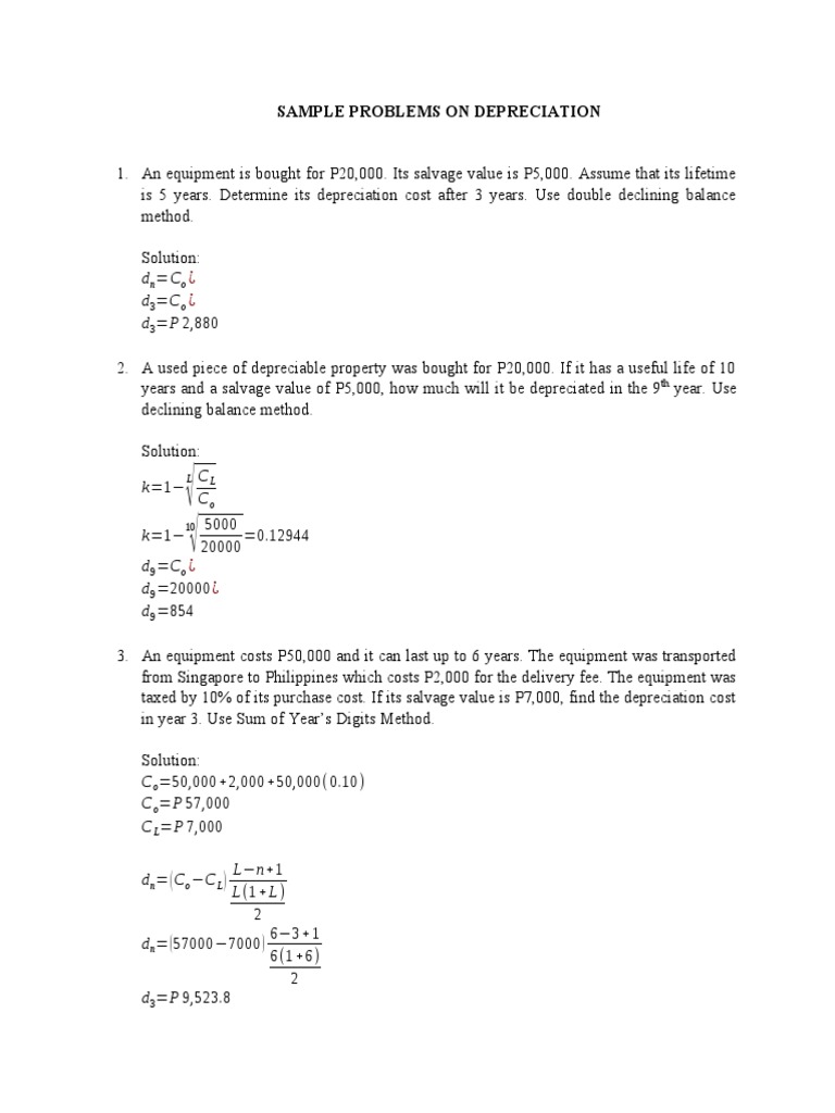 Sample Problems On Depreciation | PDF | Depreciation | Corporations