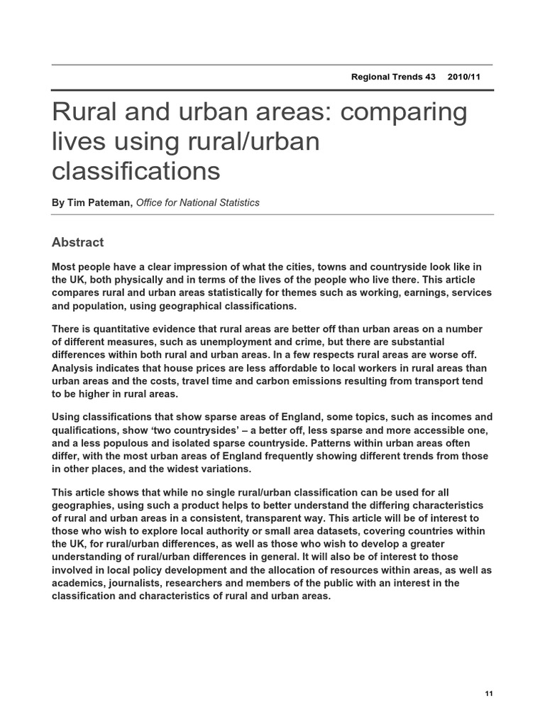 Rural and Urban Areas: Comparing Lives Using Rural/urban ...
