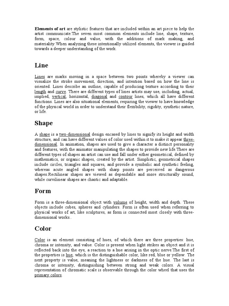 Elements of Art Are Stylistic Features That Are in | PDF | Light | Vision