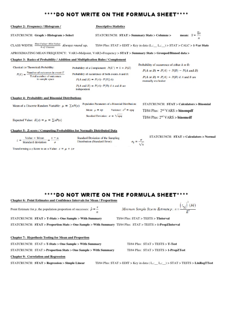 Final Exam Formula Sheet | PDF | Histogram | Statistics