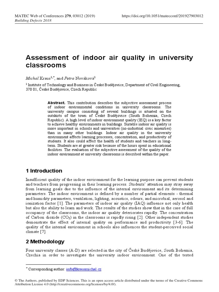 Assessment of Indoor Air Quality in University Classrooms | PDF ...