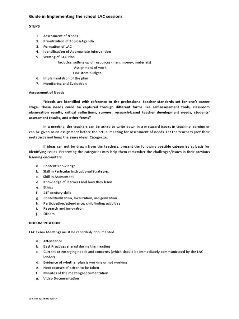 Guide in Implementing The School LAC Sessions: Steps | PDF | Educational Assessment ...