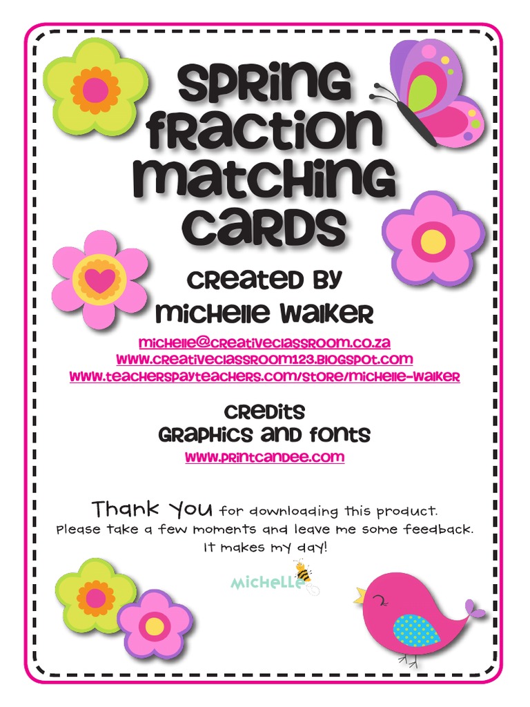 Spring Fraction Matching Cards: Created by Michelle Walker | PDF