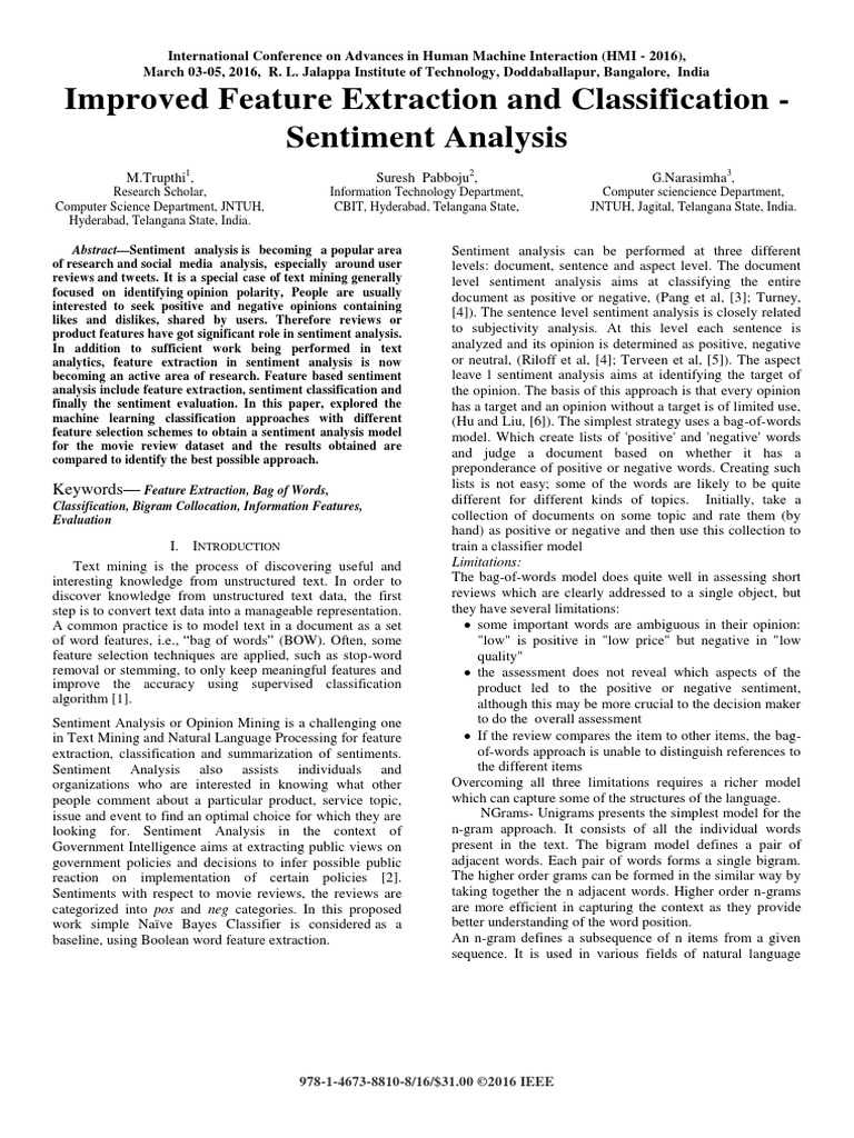 Improved Feature Extraction and Classification - Sentiment Analysis - Trupthi2016 | PDF ...