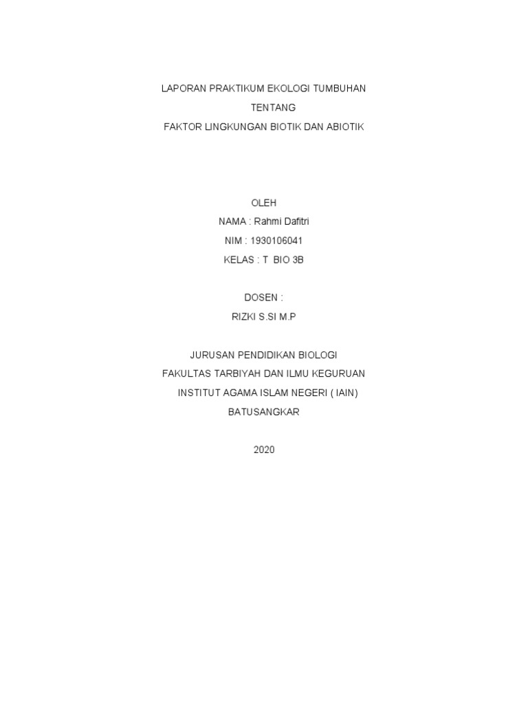 Laporan Praktikum Ekologi Tumbuhan | PDF | Sains & Matematika