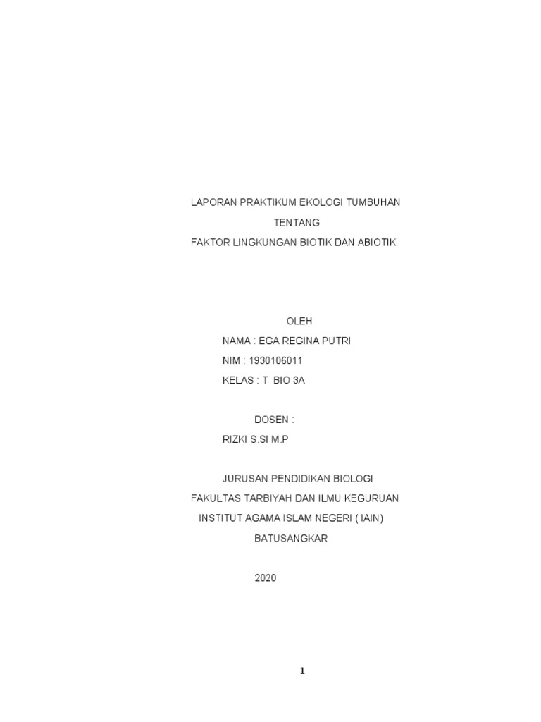 Laporan Praktikum Ekologi Tumbuhan | PDF