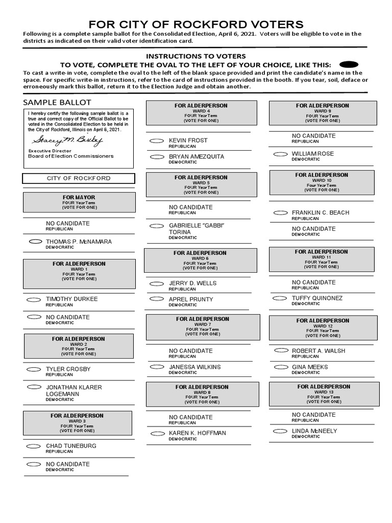 For City of Rockford Voters: Sample Ballot | PDF | Voting | Taxes