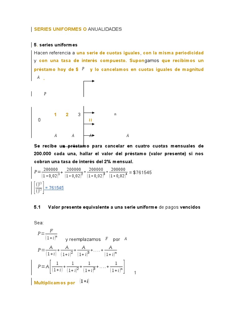 Series Uniformes o Anualidades | Descargar gratis PDF | Amortización ...