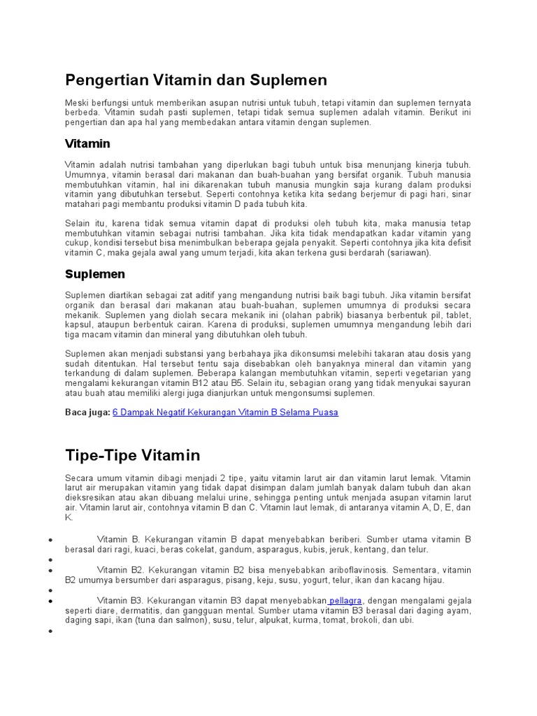 Pengertian Vitamin Dan Suplemen | PDF