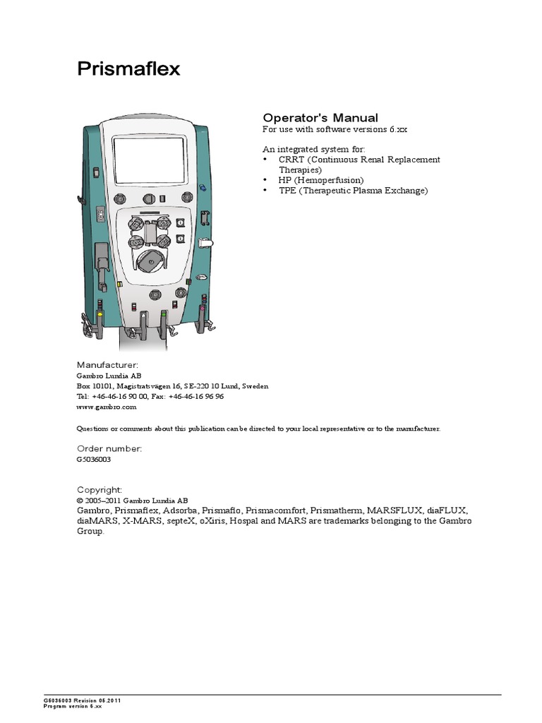 Dokumen - Tips Prismaflex User Manual | PDF | Hemodialysis | Medicine