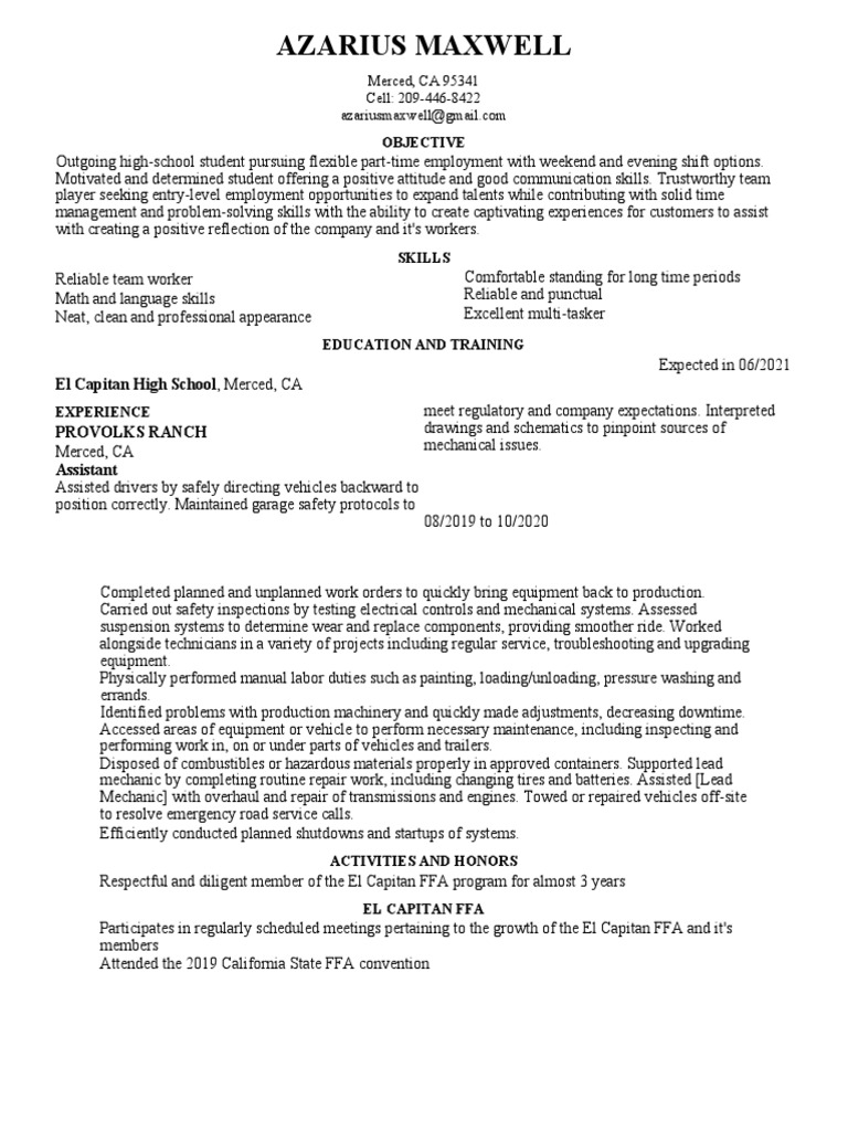 Azarius Maxwell Resume 1 1 | PDF | Vehicles | Labour