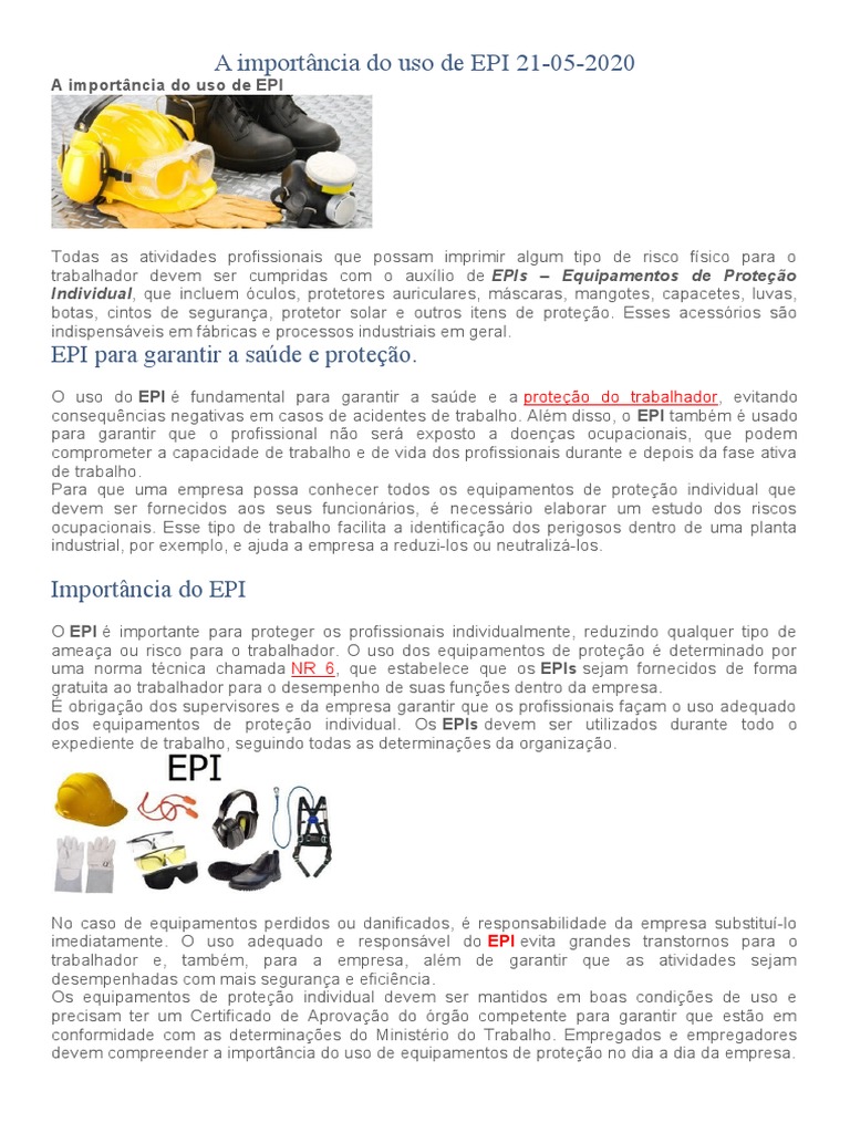 A Importância Do Uso de EPI 21-05-2020 | Unduh gratis PDF | Business ... A Importância Do Uso de EPI 21-05-2020 | Unduh gratis PDF | Business ...