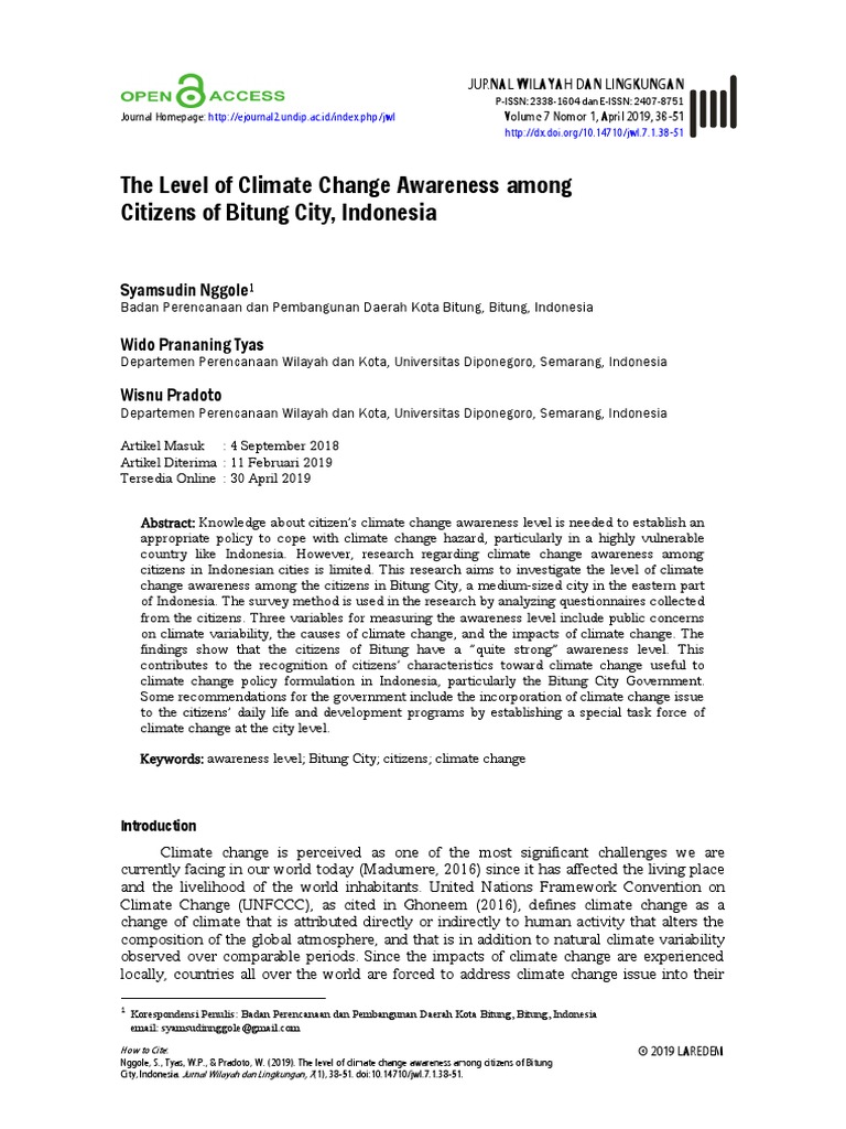 The Level of Climate Change Awareness Among Citizens of Bitung City ...