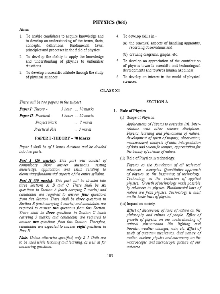 ISC Class 11 Physics Syllabus Overview | PDF