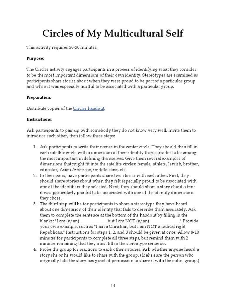 Circles of My Multicultural Self | PDF | Stereotypes | Identity (Social ...