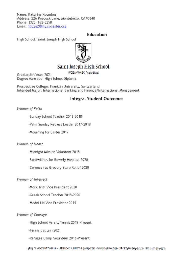 Senior Capstone: Katerina Roumbos Profile | PDF | Wellness