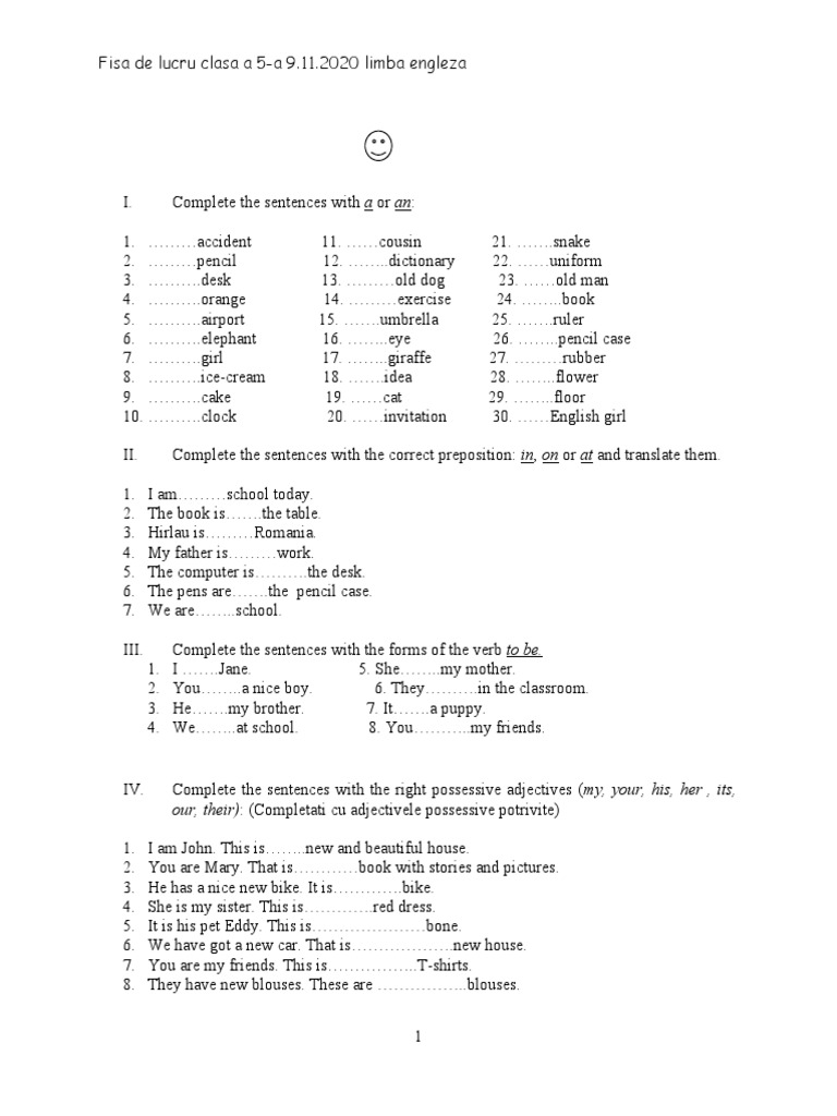 Fisa de lucru Engleză Clasa 5 | PDF | Linguistic Morphology | Languages