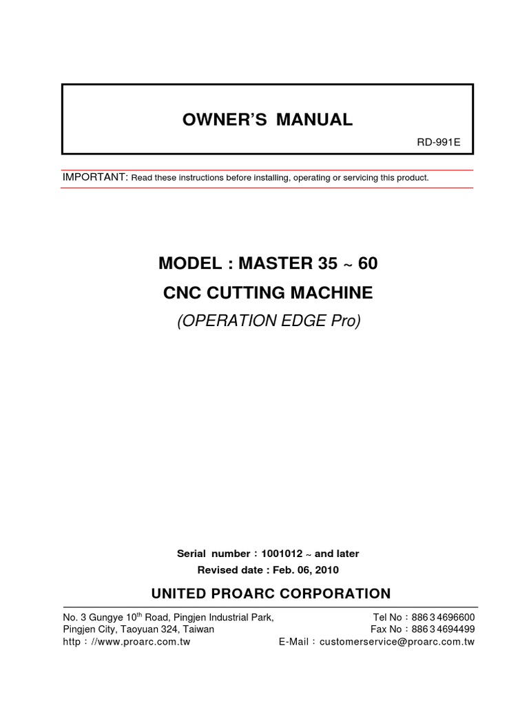 EDGE Pro CNC Cutting Machine Manual | PDF | Bearing (Mechanical) | Valve